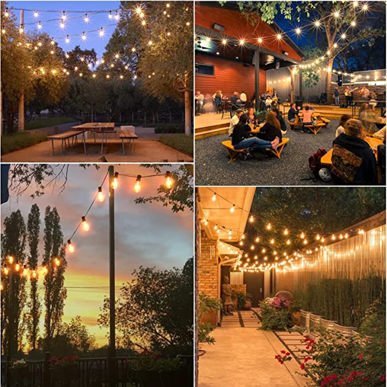 25ft Outdoor String Lights, Patio Hanging Lights With 25 Edison Glass ...