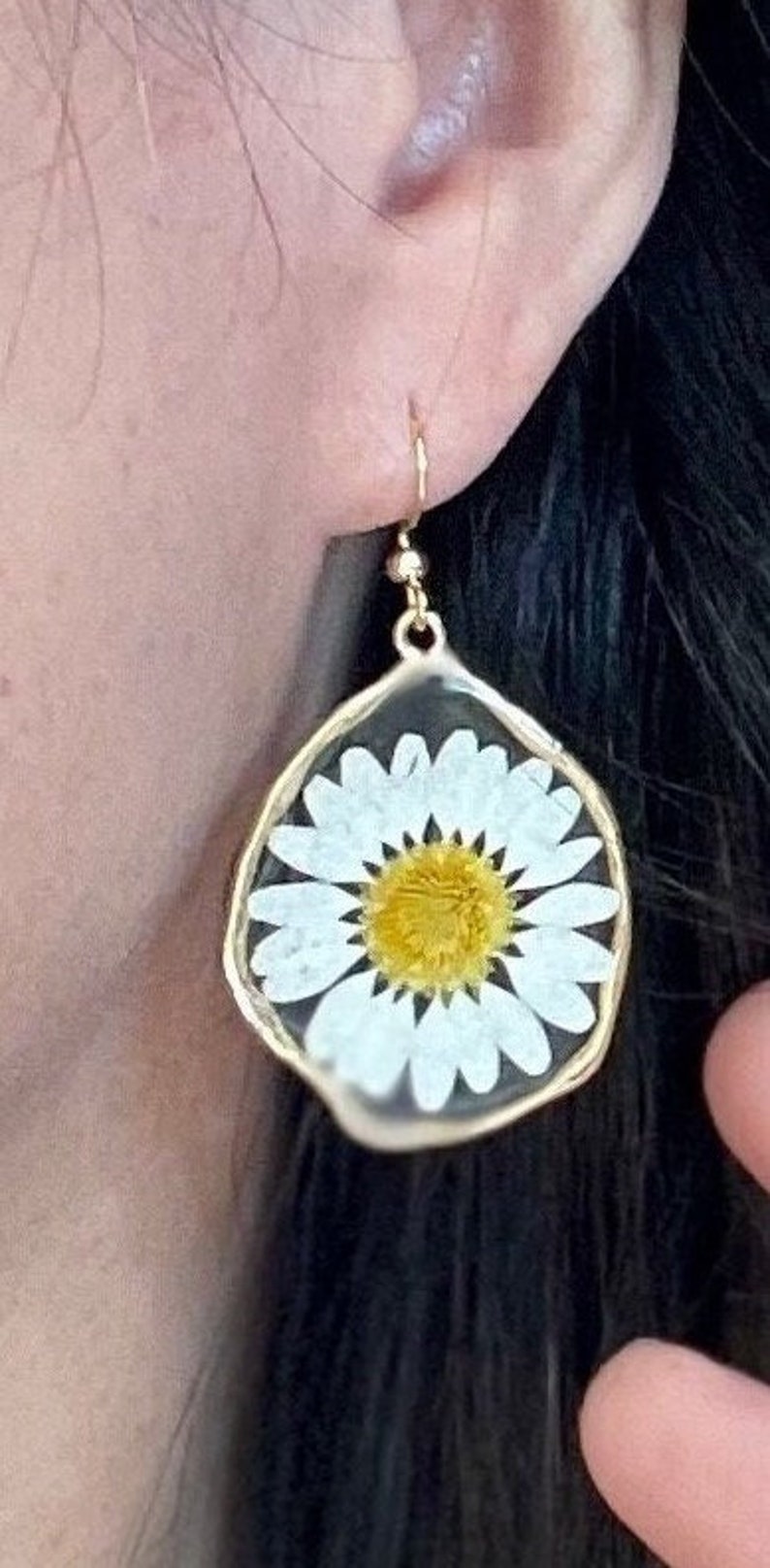 Pressed Daisy Hoops - Etsy