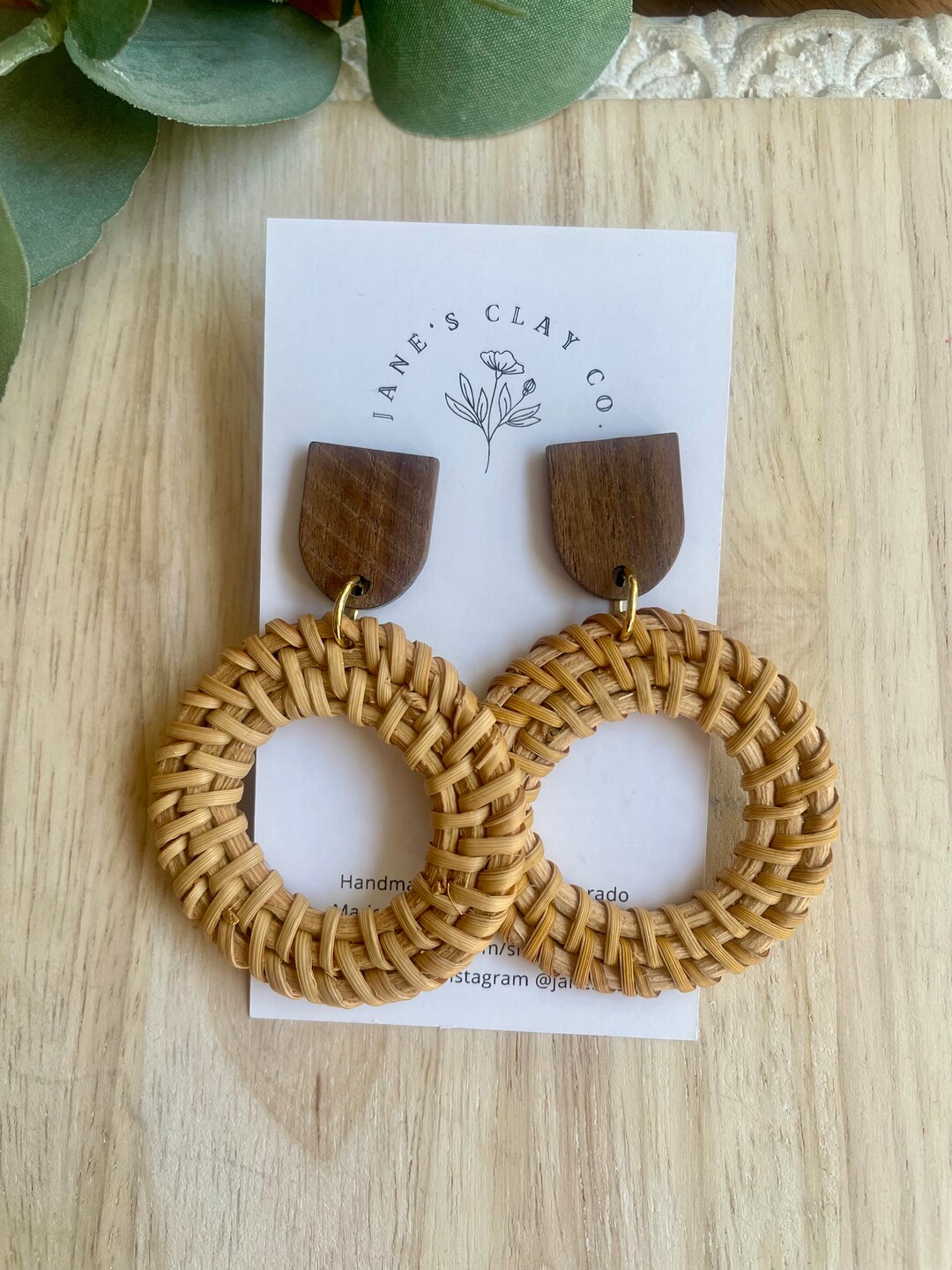 Rattan Hoops With Wood Stud - Etsy