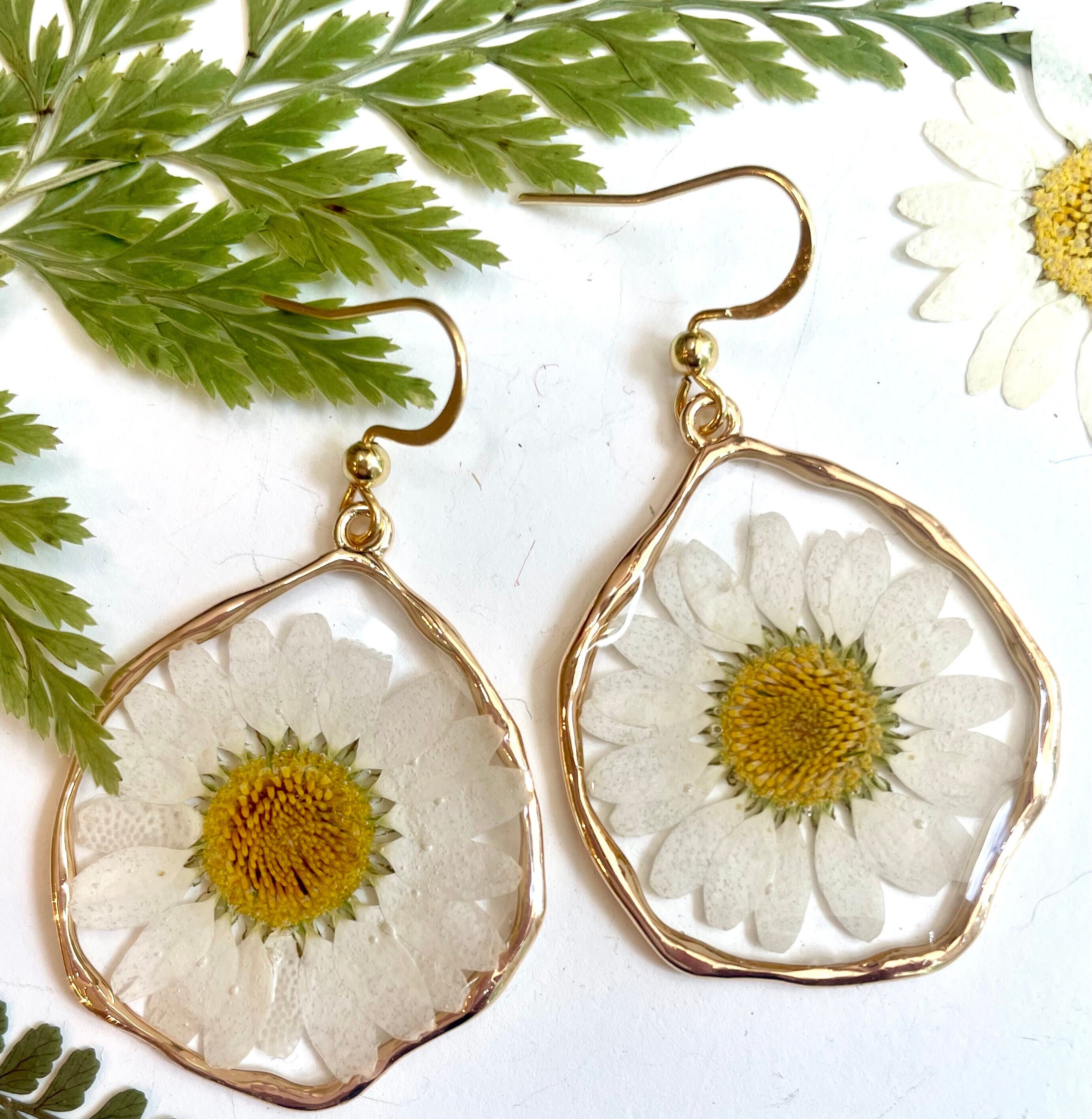 Pressed Daisy Hoops - Etsy