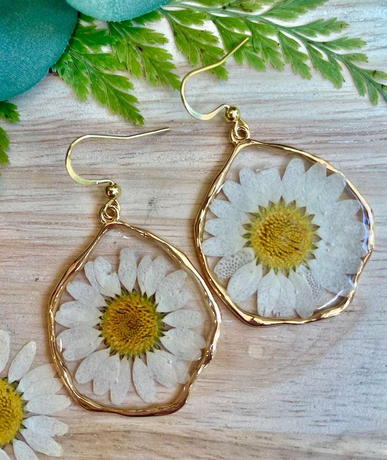 Pressed Daisy Hoops - Etsy