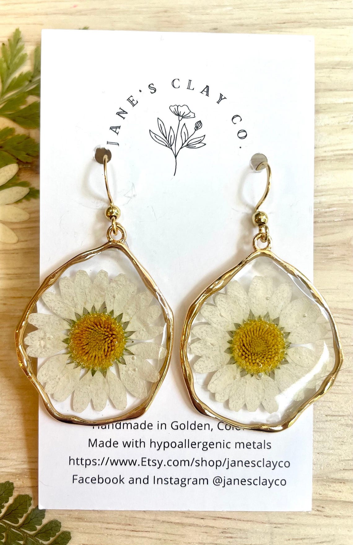 Pressed Daisy Hoops - Etsy