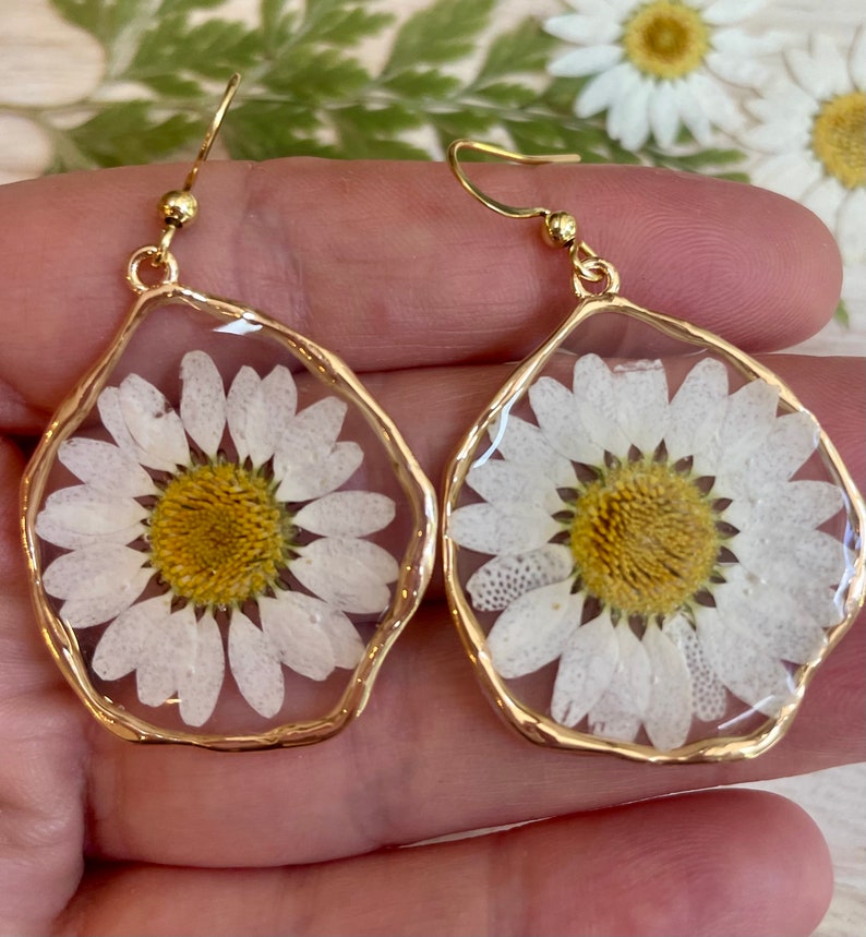 Pressed Daisy Hoops - Etsy