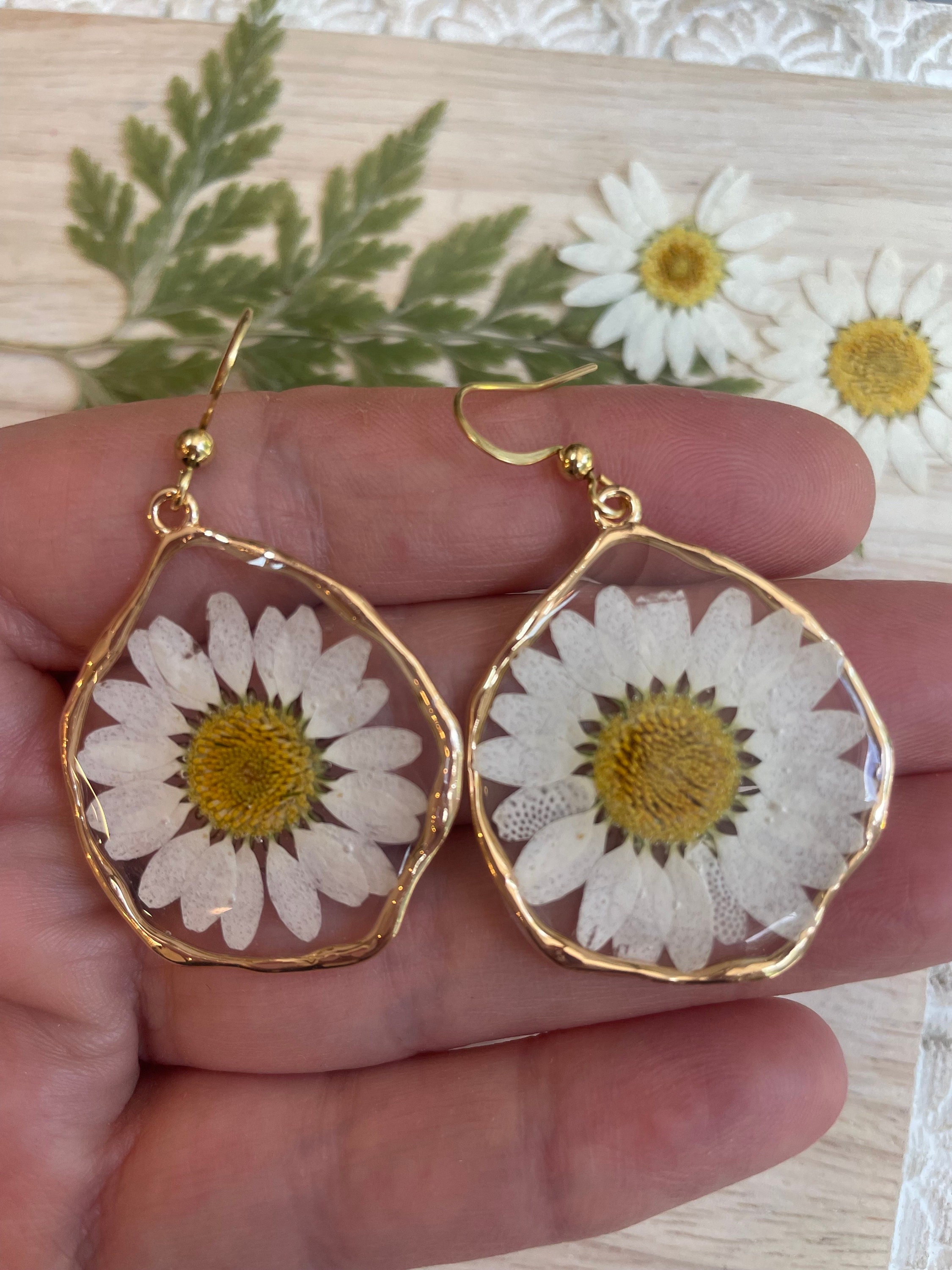 Pressed Daisy Hoops - Etsy