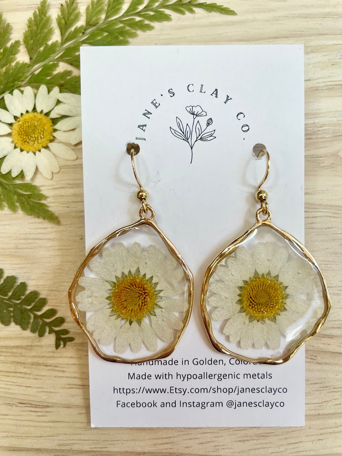 Pressed Daisy Hoops - Etsy