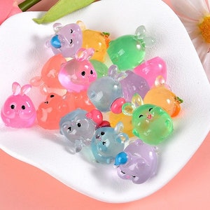 Mixed Glow in Dark Cute Neon Rabbit Charm Resin Resin Fluorescent ...