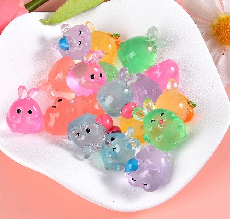 Mixed Glow in Dark Cute Neon Rabbit Charm Resin Resin Fluorescent ...