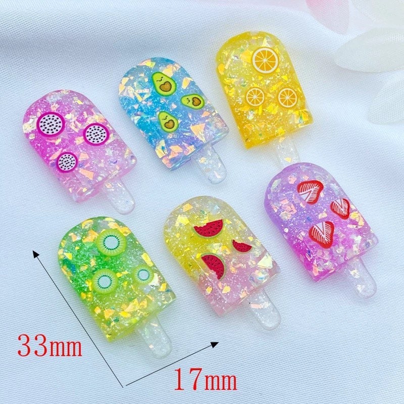 New Cute Mixed Shiny Fruit Popsicle Flat Back Resin Cabochons ...