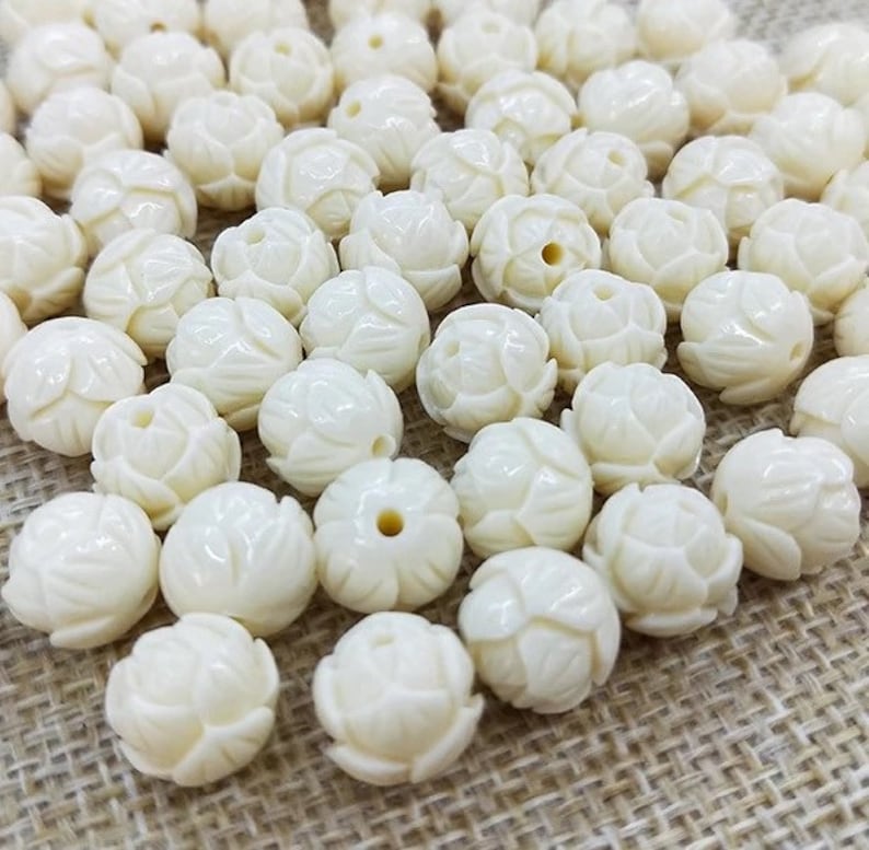 8/12/14mm Lotus Flower Coral Beads, Pretty Carved Lotus, Ivory Flower ...