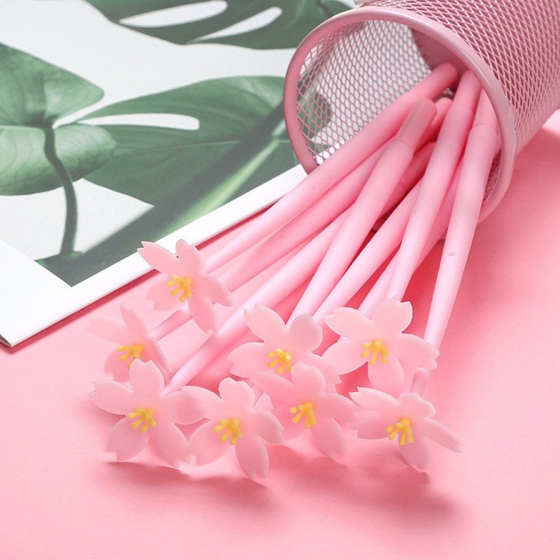 Cute Pink Flower Ballpoint Pen Gel Pens Kawaii School Supplies - Etsy