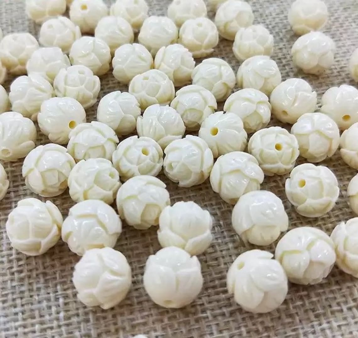8/12/14mm Lotus Flower Coral Beads, Pretty Carved Lotus, Ivory Flower ...