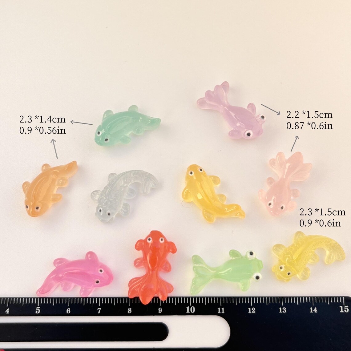Mixed Glow in the Dark Cute Fish Charm Resin Fluorescent Cabochon DIY ...