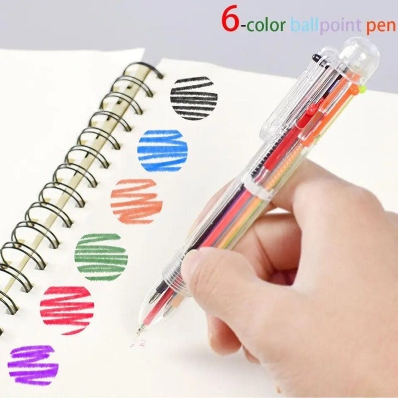 6 Colors Transparent Ballpoint Pen Creative Colorful Swivel Supplies ...