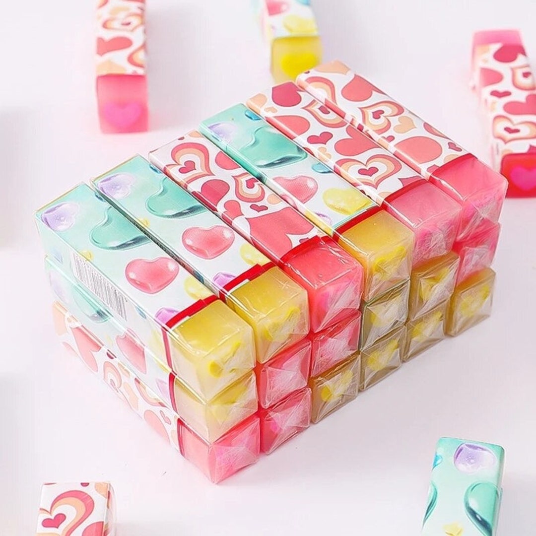 6 Pack Kawaii Pencil Erasers Love Shaped Cute Candy Color Rubber ...