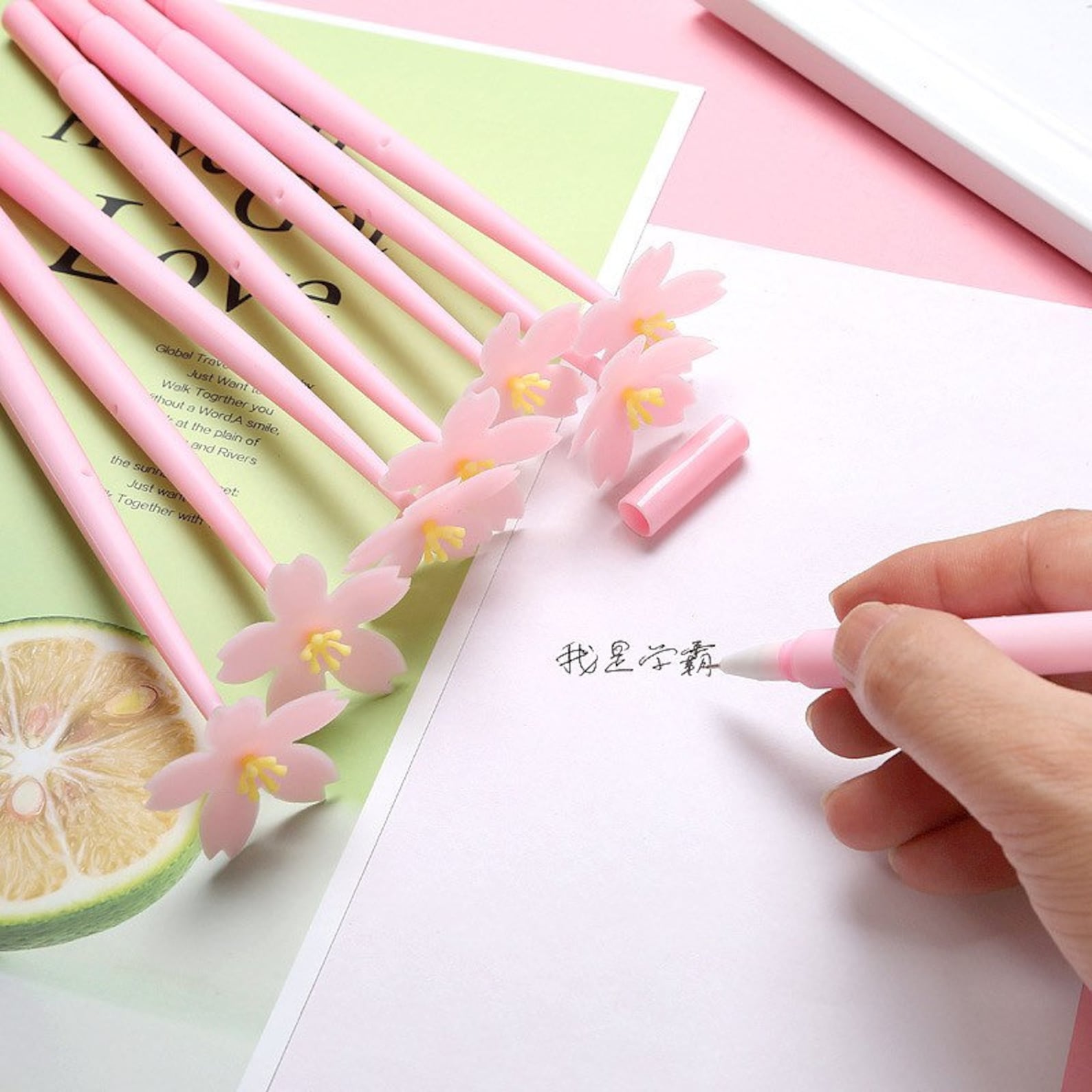 Cute Pink Flower Ballpoint Pen Gel Pens Kawaii School Supplies ...