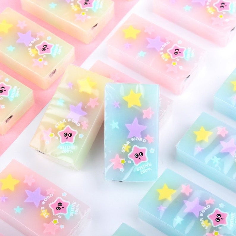 6 Pack Cartoon Star Eraser Children's Candy Color Erasers Students ...