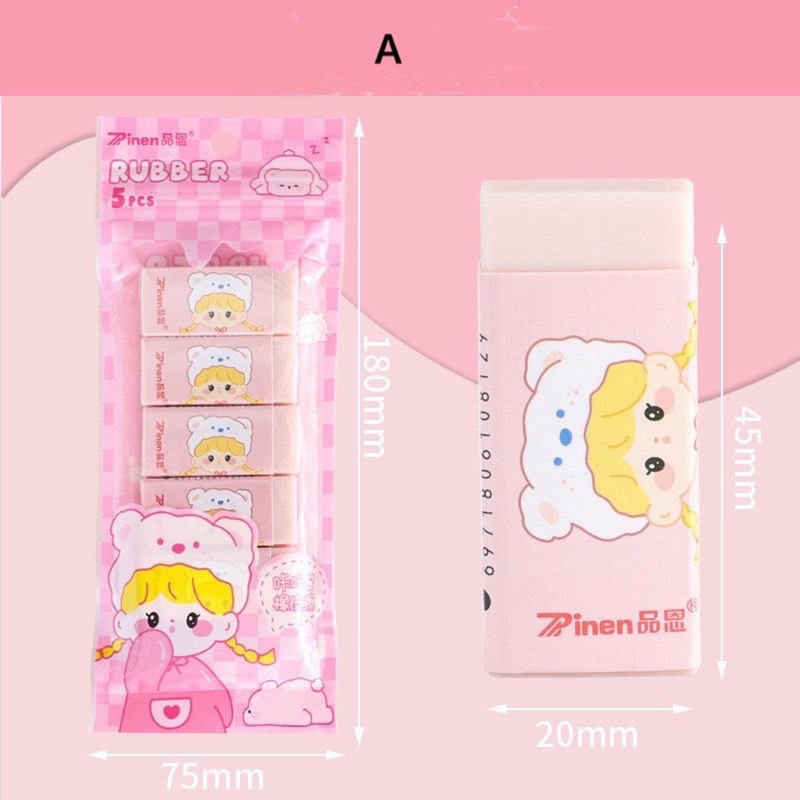 5pcs Pack Korean Pencil Rainbow Fresh Strip Eraser Children Students ...