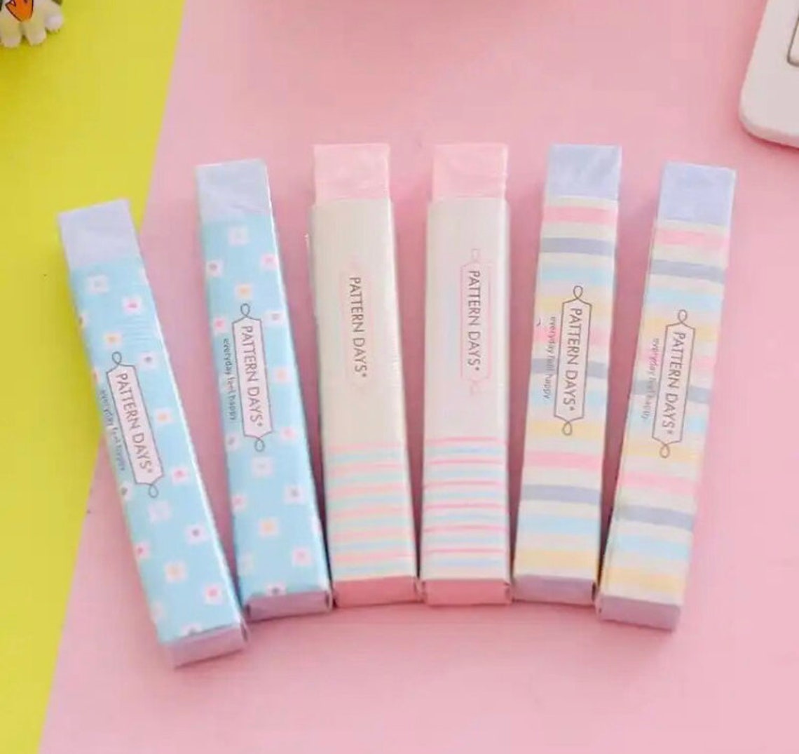 6 Pack Korean Pencil Rainbow Fresh Strip Eraser Children Students ...