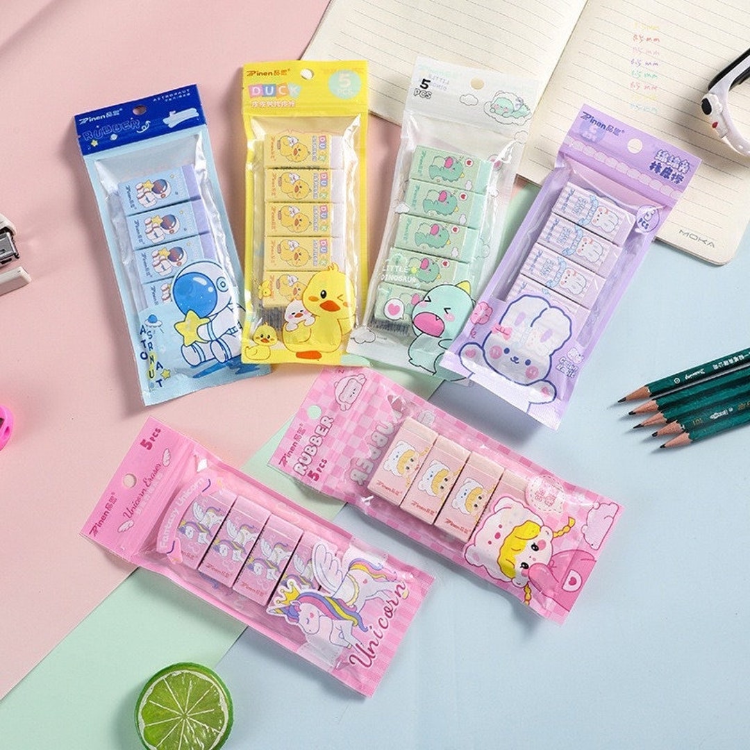 5pcs Pack Korean Pencil Rainbow Fresh Strip Eraser Children Students ...