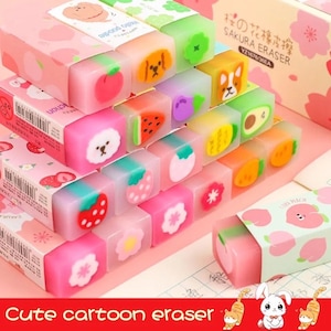 6 Pack Random Cartoon Creative Fruit Eraser Pupils Exam Pencil Eraser ...