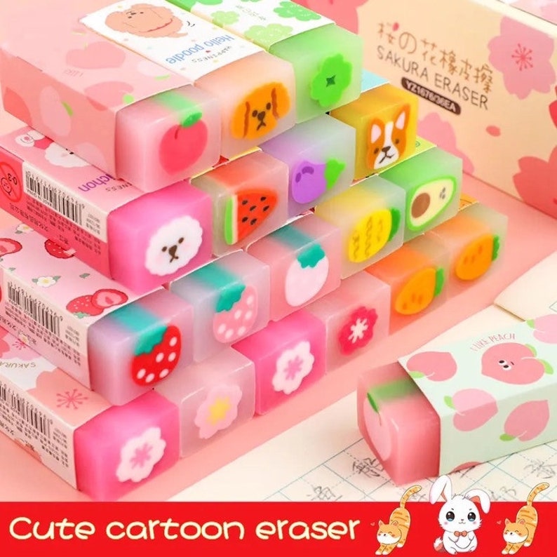 6 Pack Random Cartoon Creative Fruit Eraser Pupils Exam Pencil Eraser ...