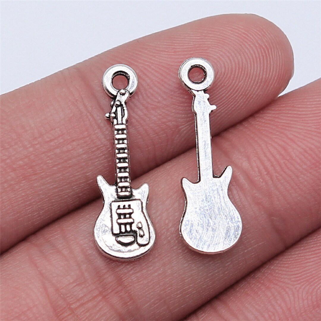 24x7mm Antique Silver Color Guitar Charms Pendant for Jewelry Making ...
