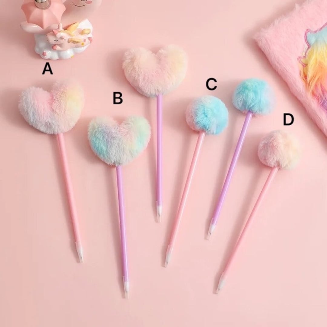 1pc Cartoon Heart Shape Plush Ball Pen Student Creative Ball Pen ...