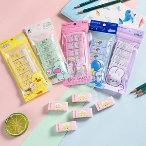5pcs Pack Korean Pencil Rainbow Fresh Strip Eraser Children Students ...