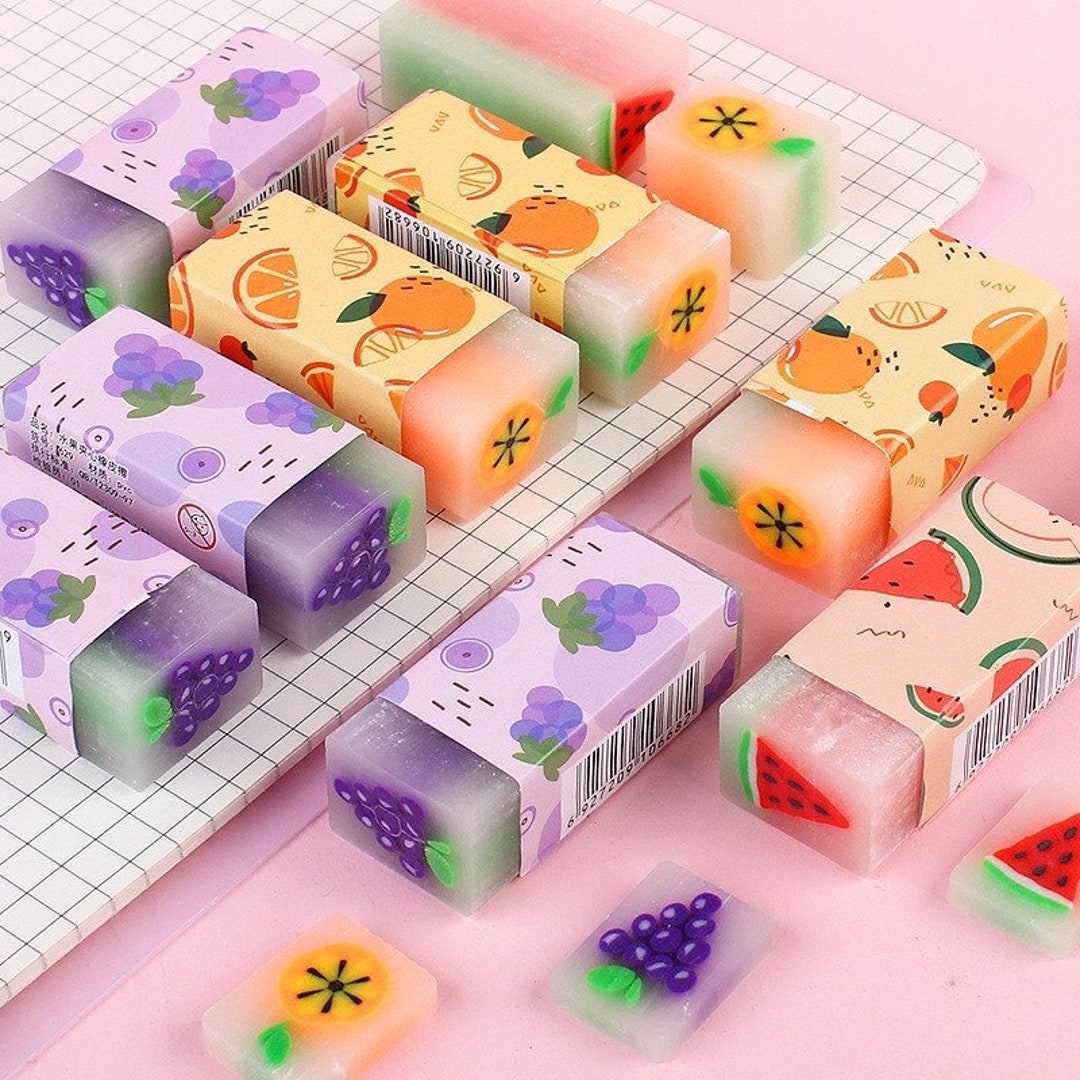 6 Pack Random Cartoon Creative Fruit Eraser Pupils Exam Pencil Eraser ...