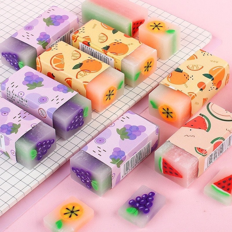 6 Pack Random Cartoon Creative Fruit Eraser Pupils Exam Pencil Eraser Children Stationery ...