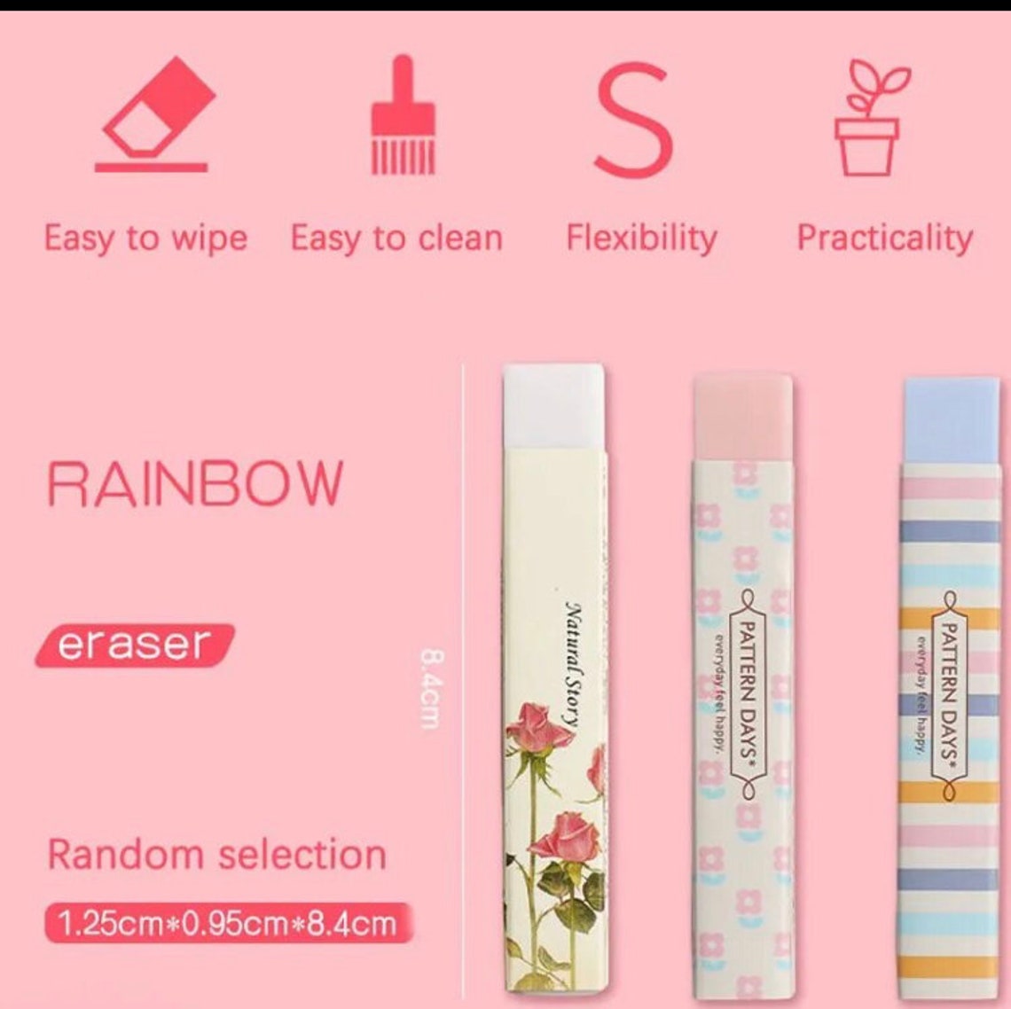 6 Pack Korean Pencil Rainbow Fresh Strip Eraser Children Students ...