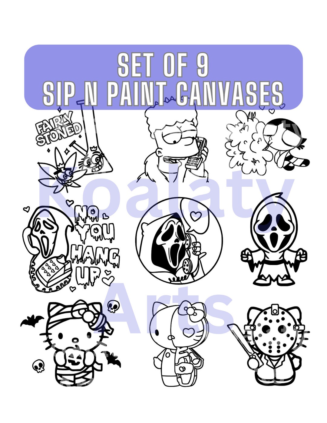 Adult Sip and Paint Canvas Bundle , Ready to Paint Halloween Canvas Set ...