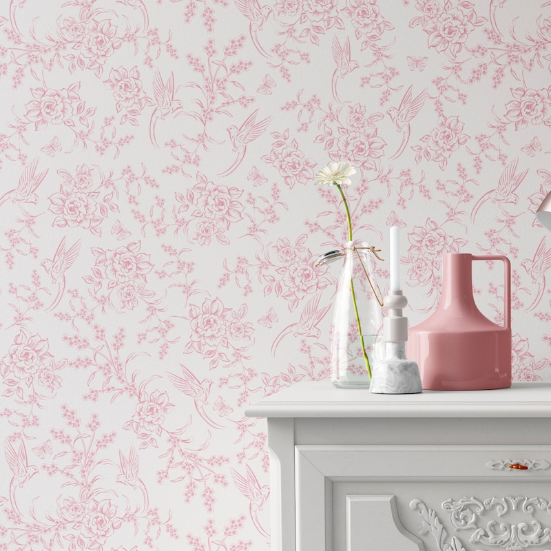 Pink Toile Wallpaper - Etsy
