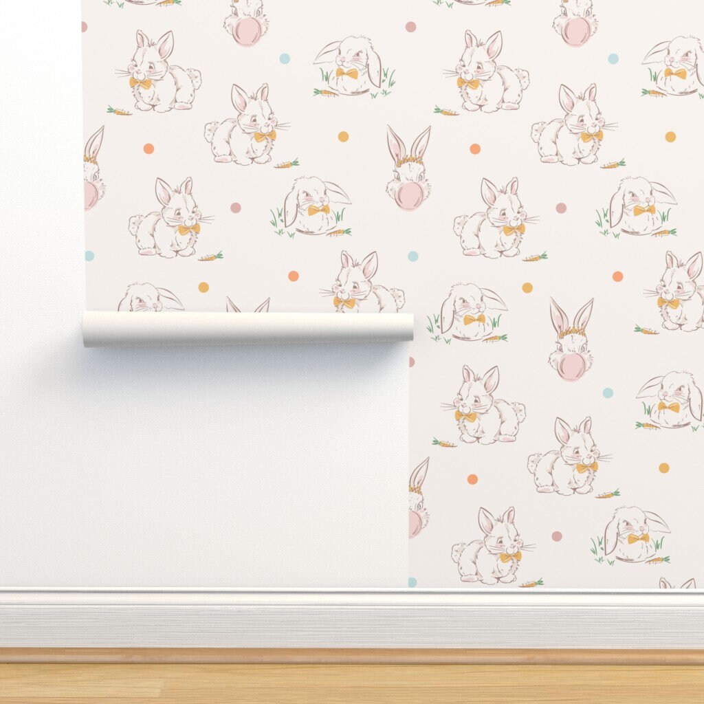 Bow Tie Bunny Nursery Wallpaper_ Removable Smooth Pre-pasted Wallpaper ...
