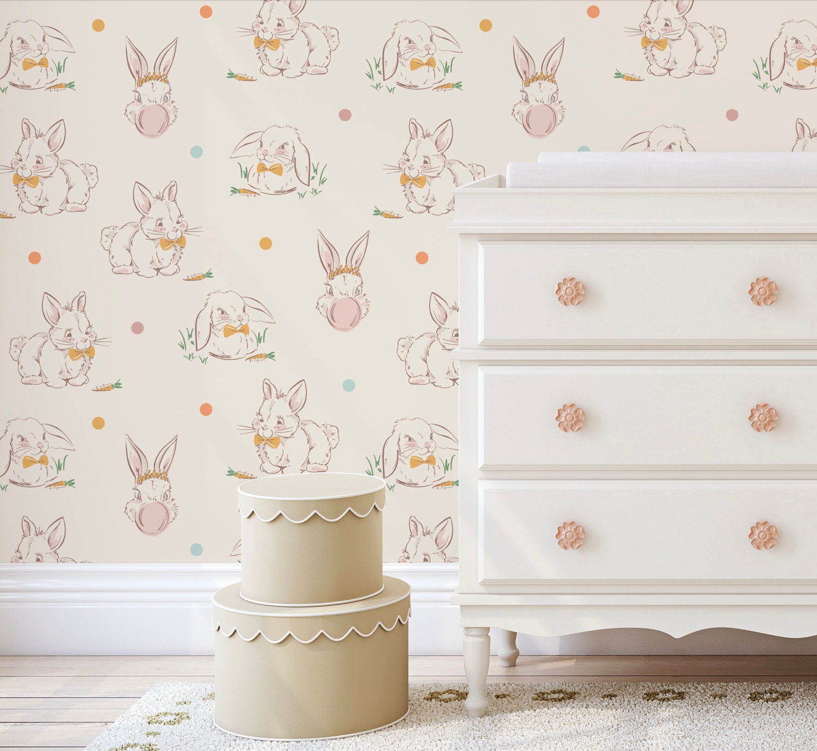Bow Tie Bunny Nursery Wallpaper_ Removable Smooth Pre-pasted - Etsy