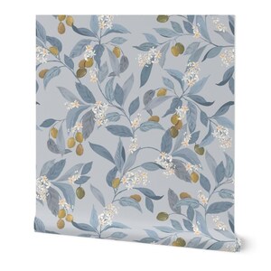 Dusty Blue Leaf Wallpaper, Vintage Floral Vines, Peel and Stick - Etsy