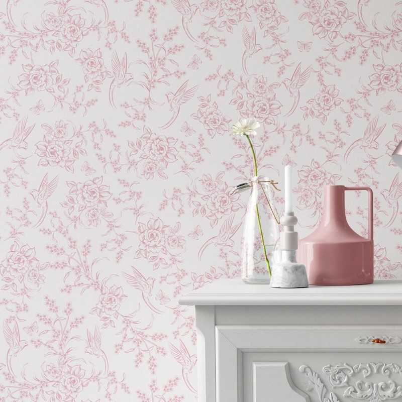 Pink Toile Wallpaper - Etsy