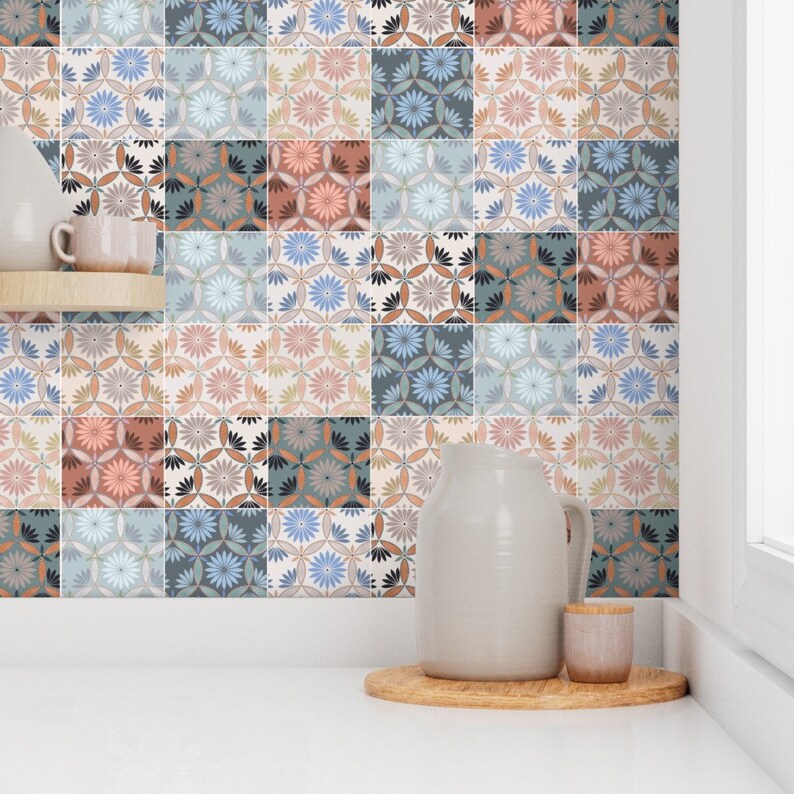 Eclectic Mosaic Tile Mix Geometric Wallpaper. Removable Smooth - Etsy