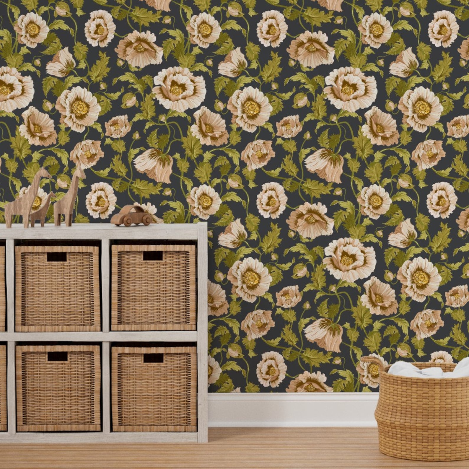 Large Moody Poppy Flower Wallpaper. Removable Smooth Pre-pasted ...