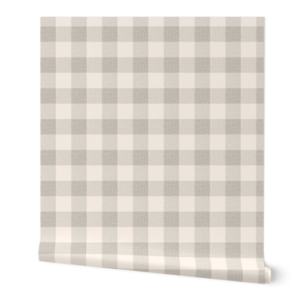 Neutral Farmhouse Gray Taupe Gingham Wallpaper in Woven Linen Texture ...