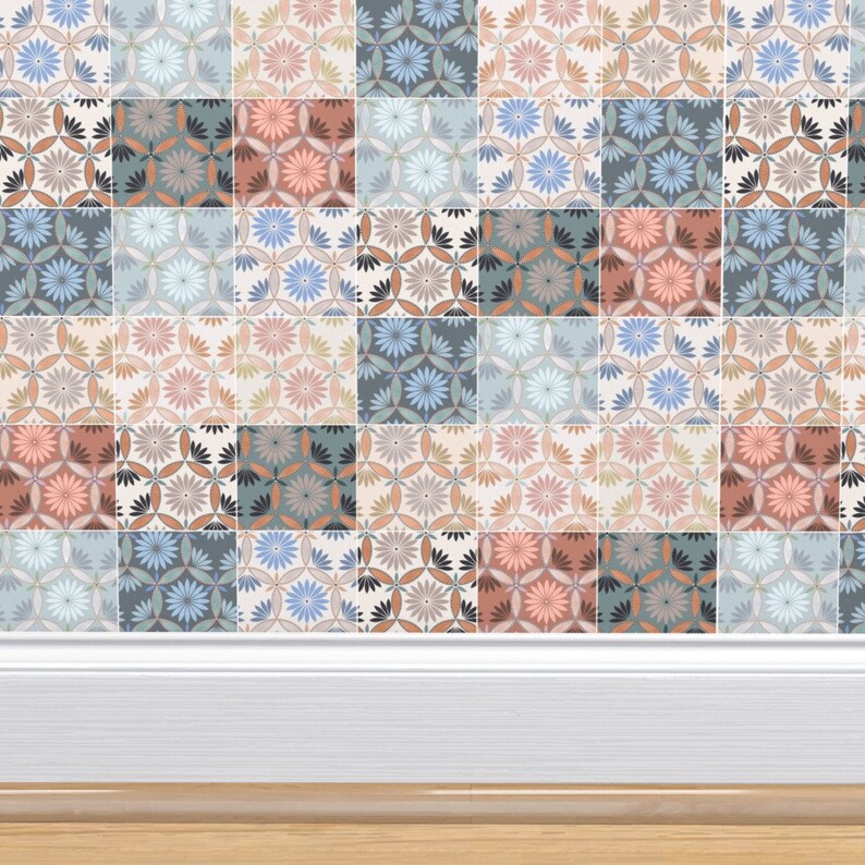 Eclectic Mosaic Tile Mix Geometric Wallpaper. Removable Smooth - Etsy
