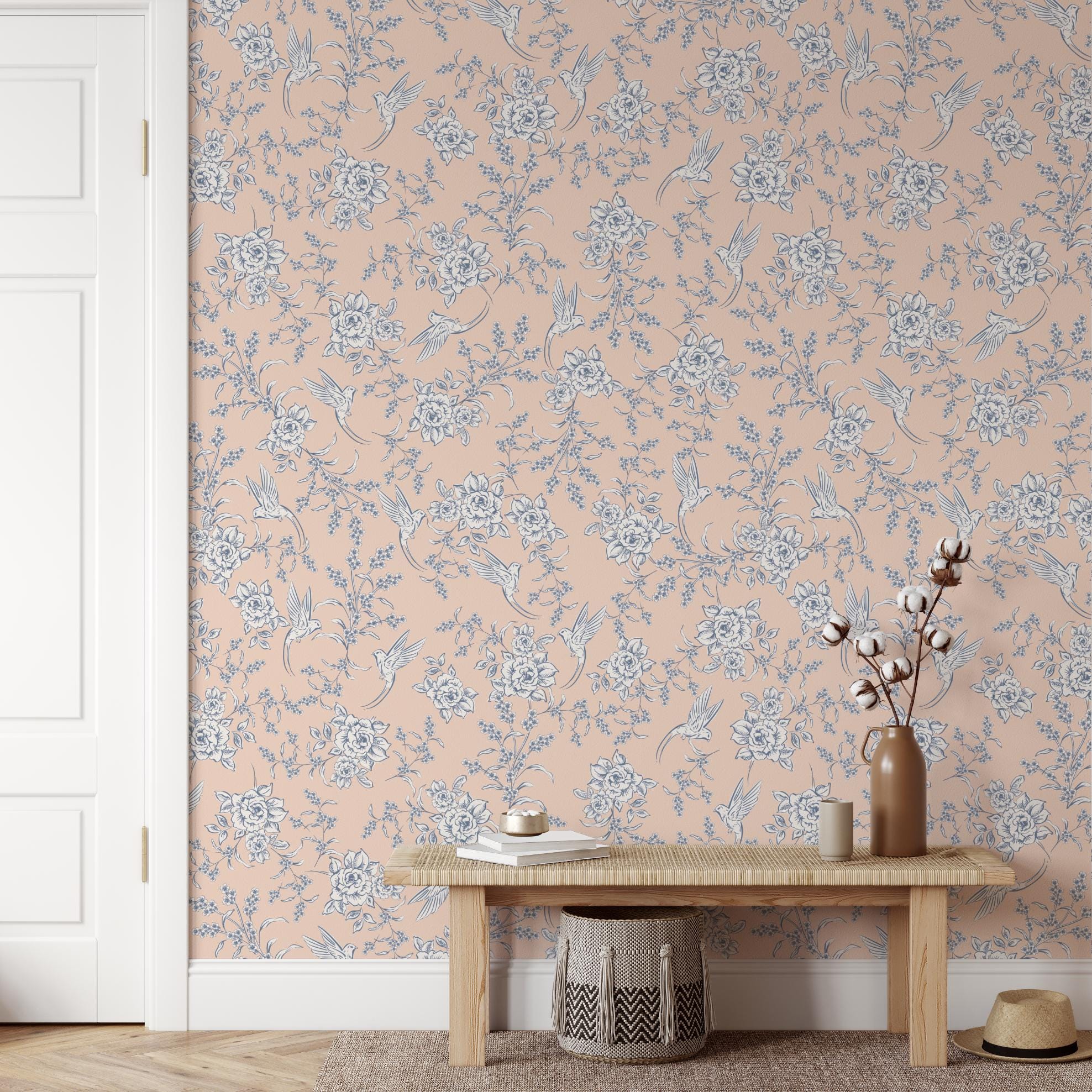 French Vintage Country Floral Toile. Removable Smooth Pre-pasted ...