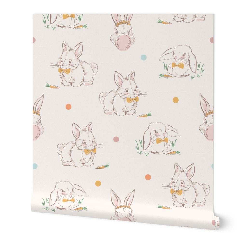 Bow Tie Bunny Nursery Wallpaper_ Removable Smooth Pre-pasted Wallpaper ...