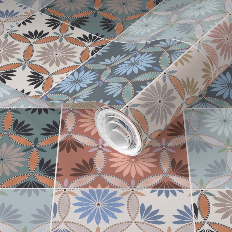 Eclectic Mosaic Tile Mix Geometric Wallpaper. Removable Smooth - Etsy