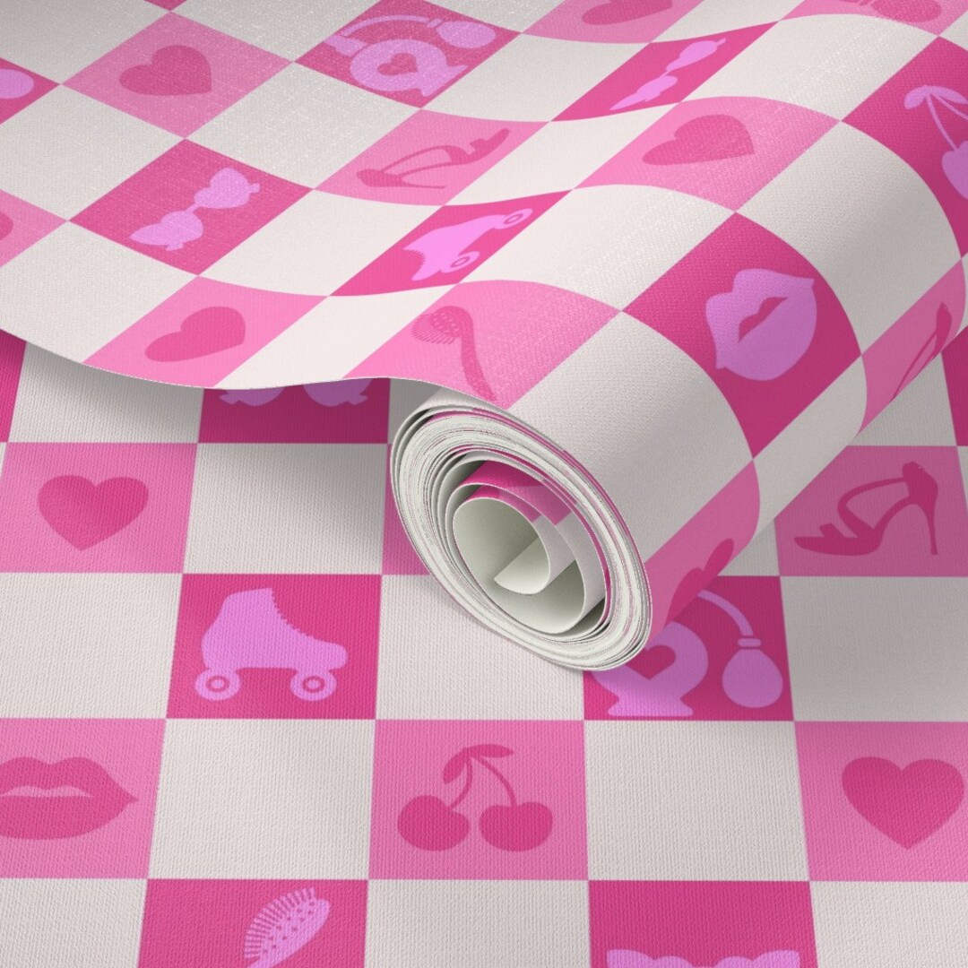 Barbiecore Bright Pink Checker Wallpaper. Girls Playroom, Bedroom ...