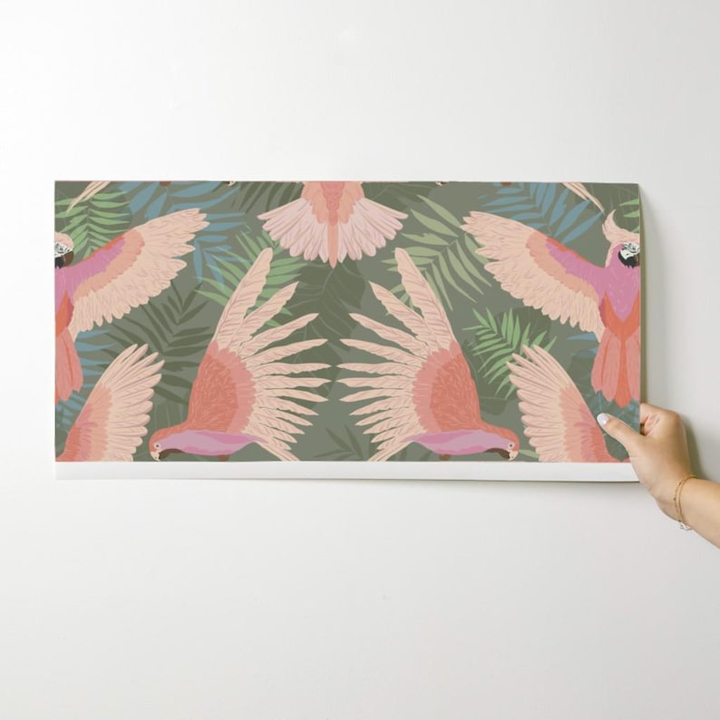 Pink Parrot Tropical Wallpaper, Exotic Birds, Peel and Stick - Etsy