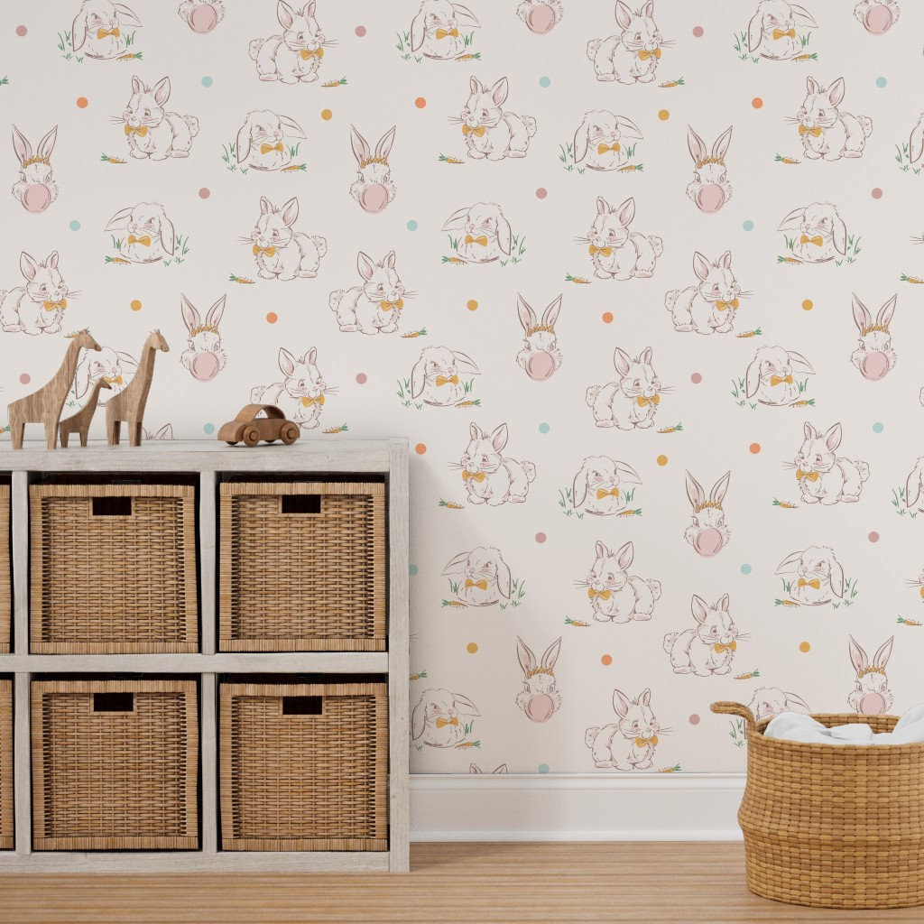 Bow Tie Bunny Nursery Wallpaper_ Removable Smooth Pre-pasted Wallpaper ...