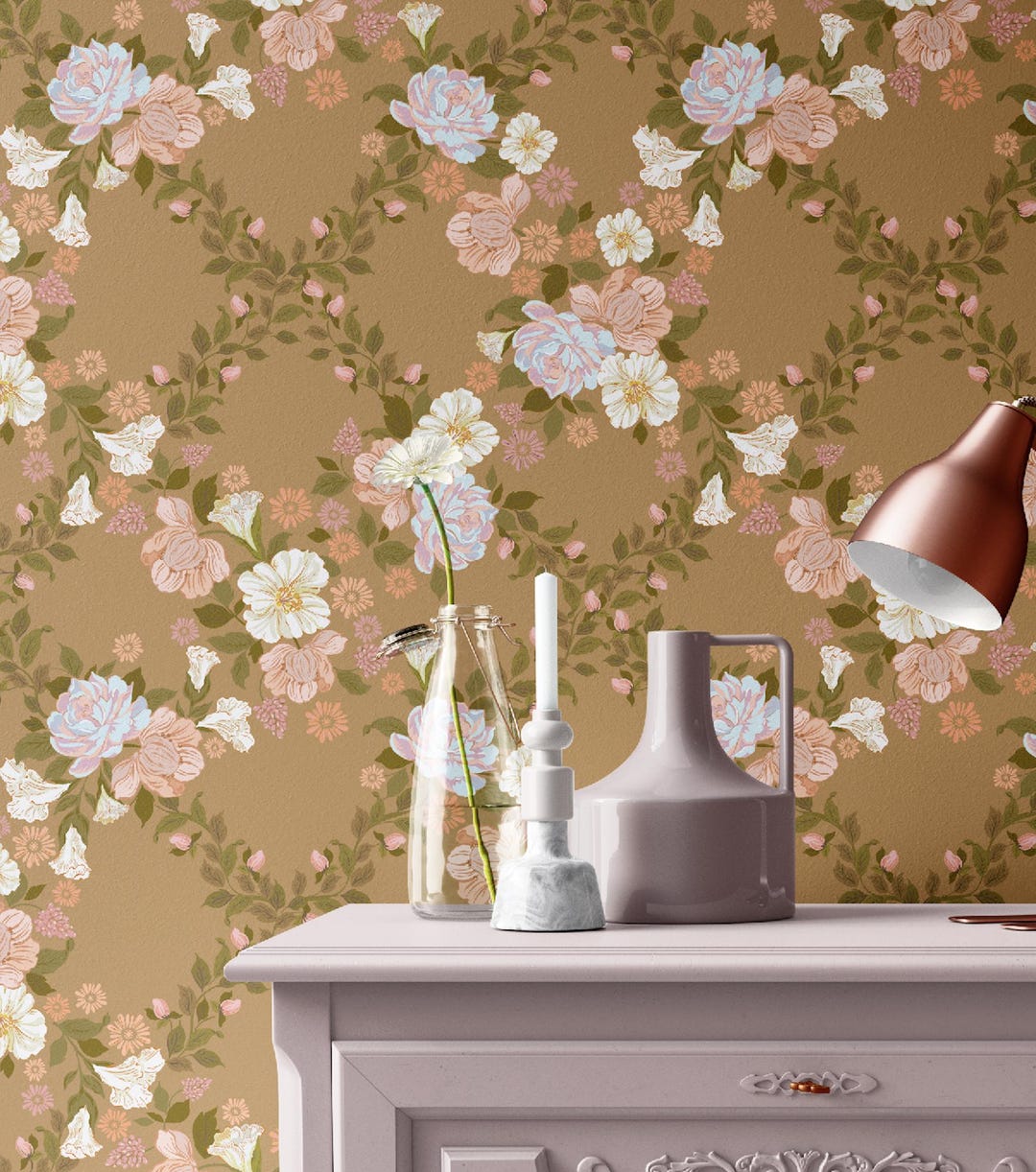 Rose Garden Trellis Floral Peel and Stick Wallpaper–removable Ochre ...