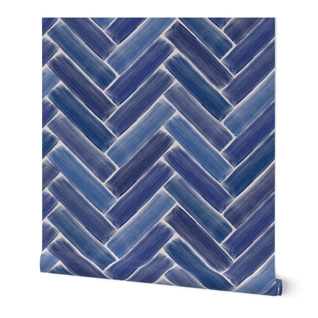 Brushed Watercolor Herringbone Tile in Indigo Navy Blue_ Removable ...