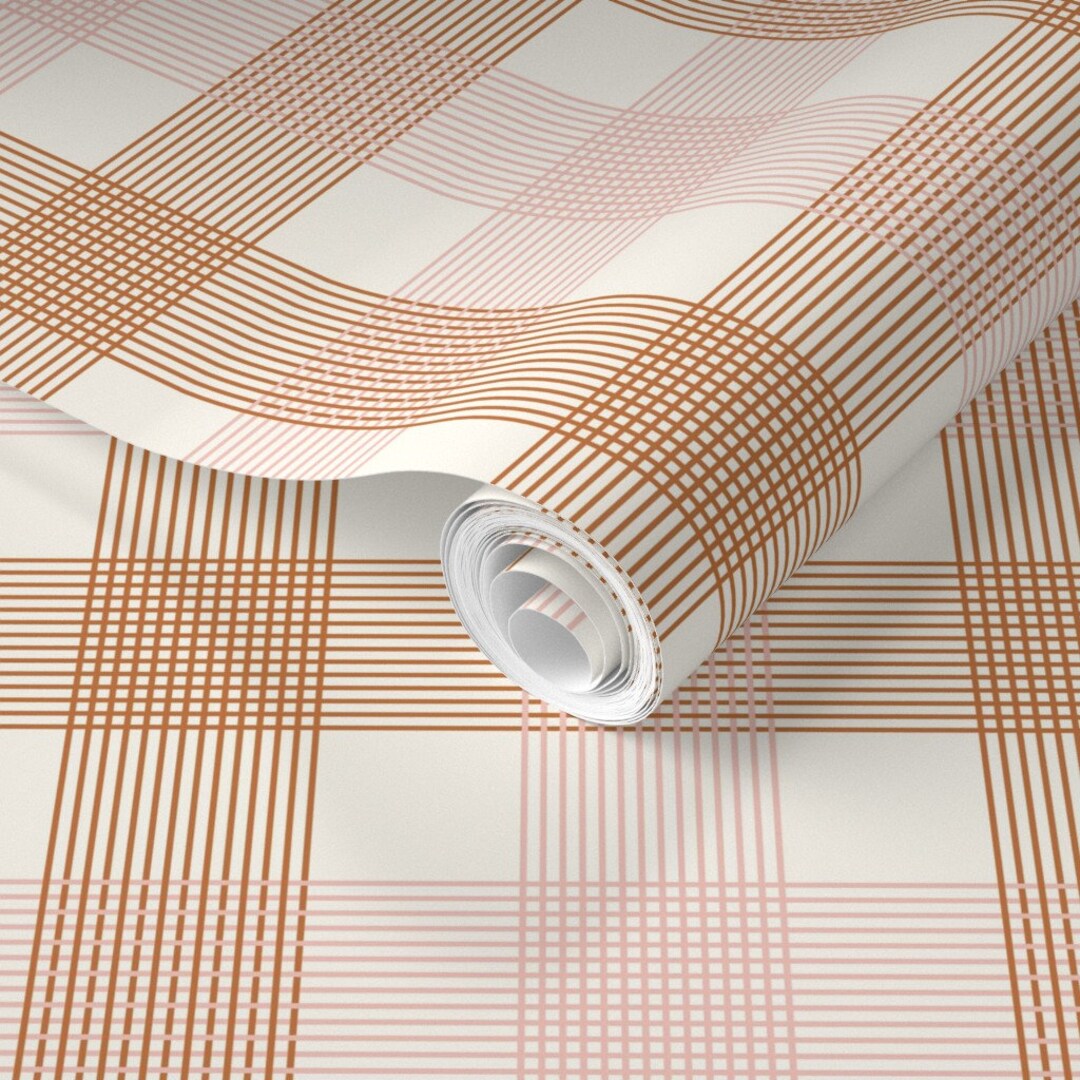 Fine Line Classic Plaid Neutral Wallpaper in Cream. Removable Smooth ...